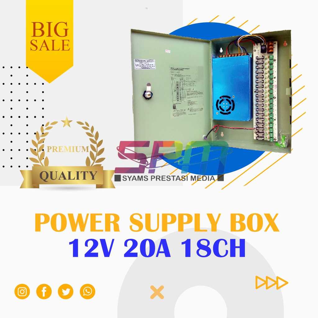 Jual POWER SUPPLY CCTV BOX ADAPTOR 12V 20A 18Ch / PSU box panel