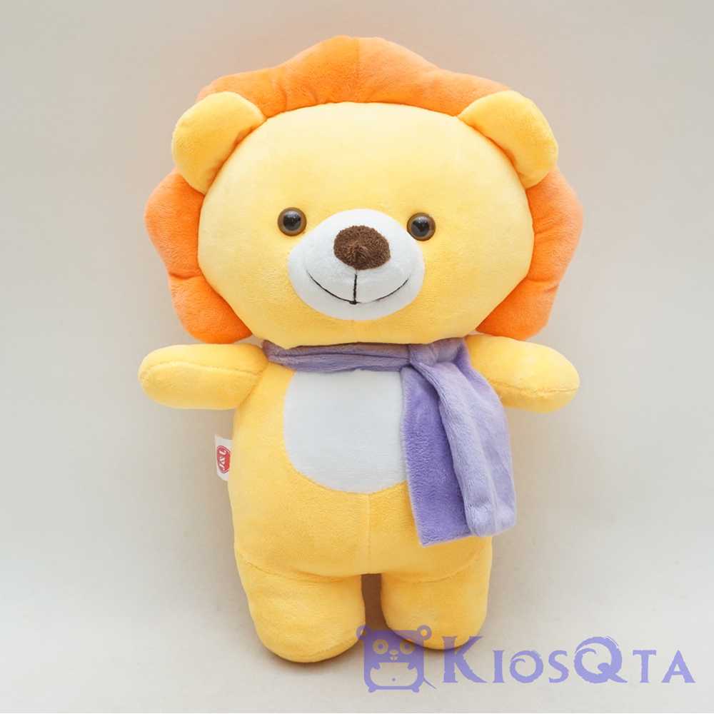 Jual boneka singa lucu standing lion kuning syal ungu large