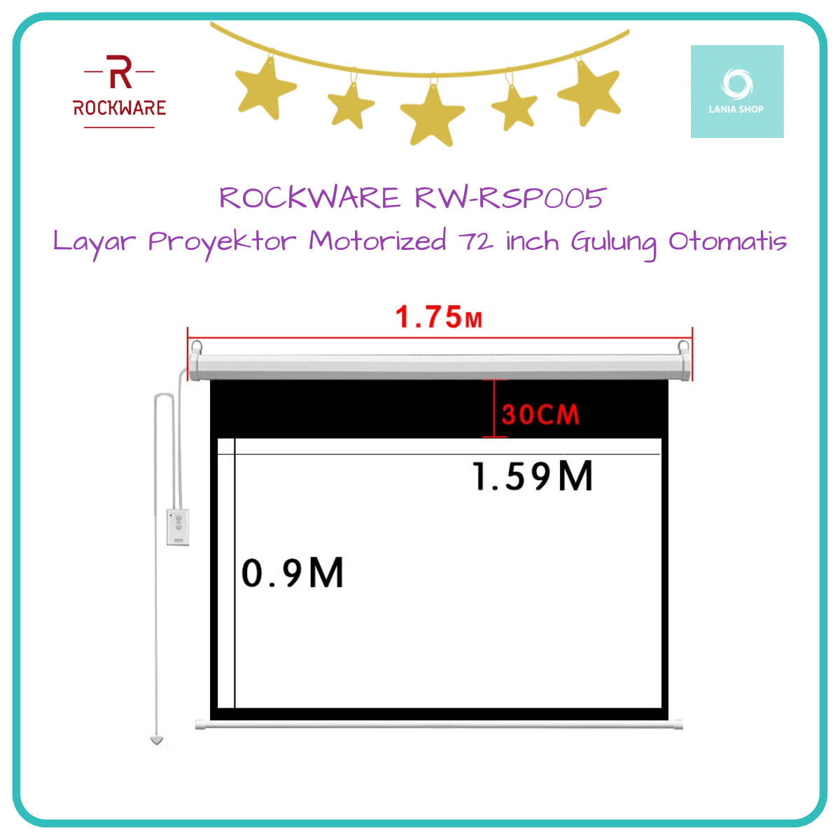 Jual ROCKWARE RW-RSP005 - Layar Proyektor Motorized 72 inch