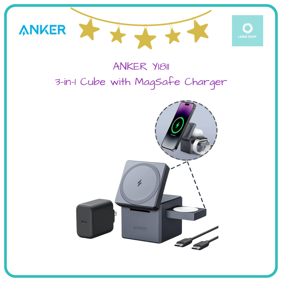 Jual ANKER 3-in-1 Cube with MagSafe - Y1811 - MagSafe Charger