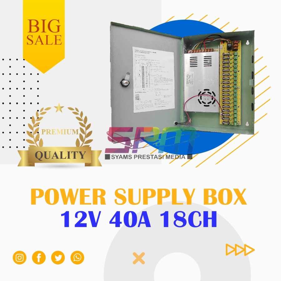 Jual POWER SUPPLY CCTV BOX ADAPTOR 12V 40A 18Ch / PSU box panel