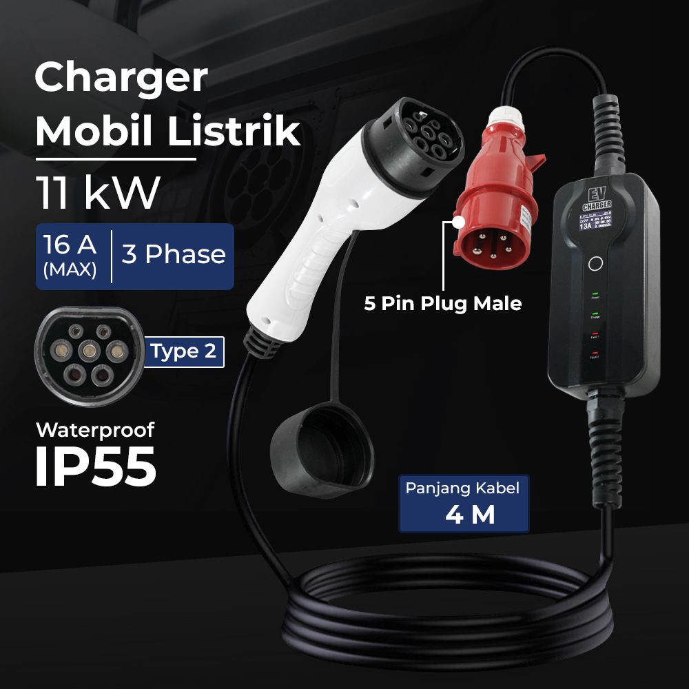 Jual YEEDA Charger Mobil Listrik 3-Phase 16A 11kW Male 5 Pin to