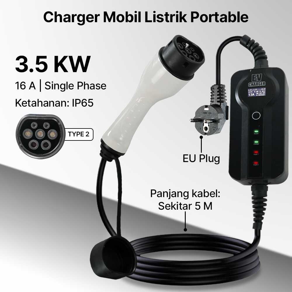 Jual DREAMB Charger Mobil Listrik EV LED 16A 3.5kW EU to Type 2