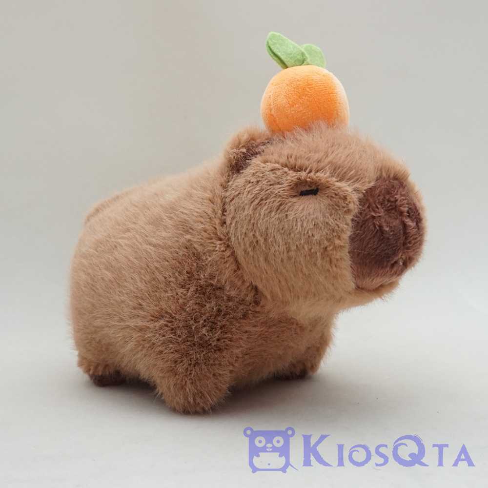 Jual boneka capybara marmut raksasa coklat berdiri bawa buah