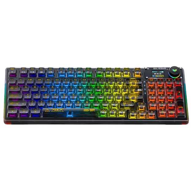 Jual Keyboard Gaming AULA F98PRO Fully Transparent RGB LCD Smart