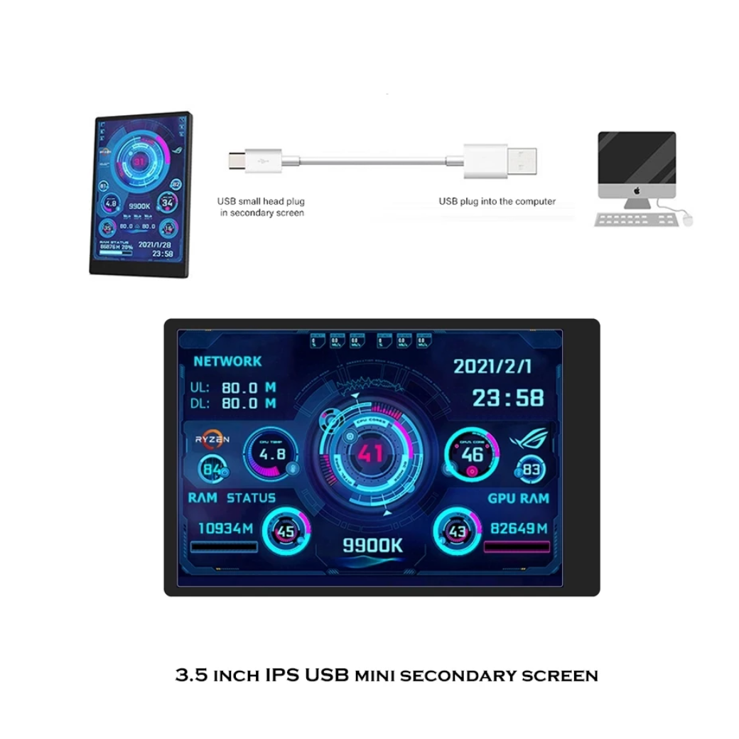 Jual HLFEC Second Screen Monitor Sensor CPU GPU HDD Panel IPS