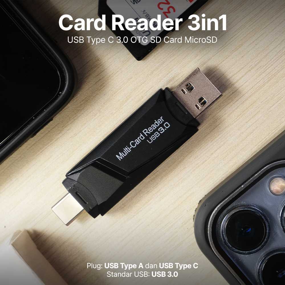 Jual ATUX Card Reader 3in1 USB Type C 3.0 OTG SD Card MicroSD