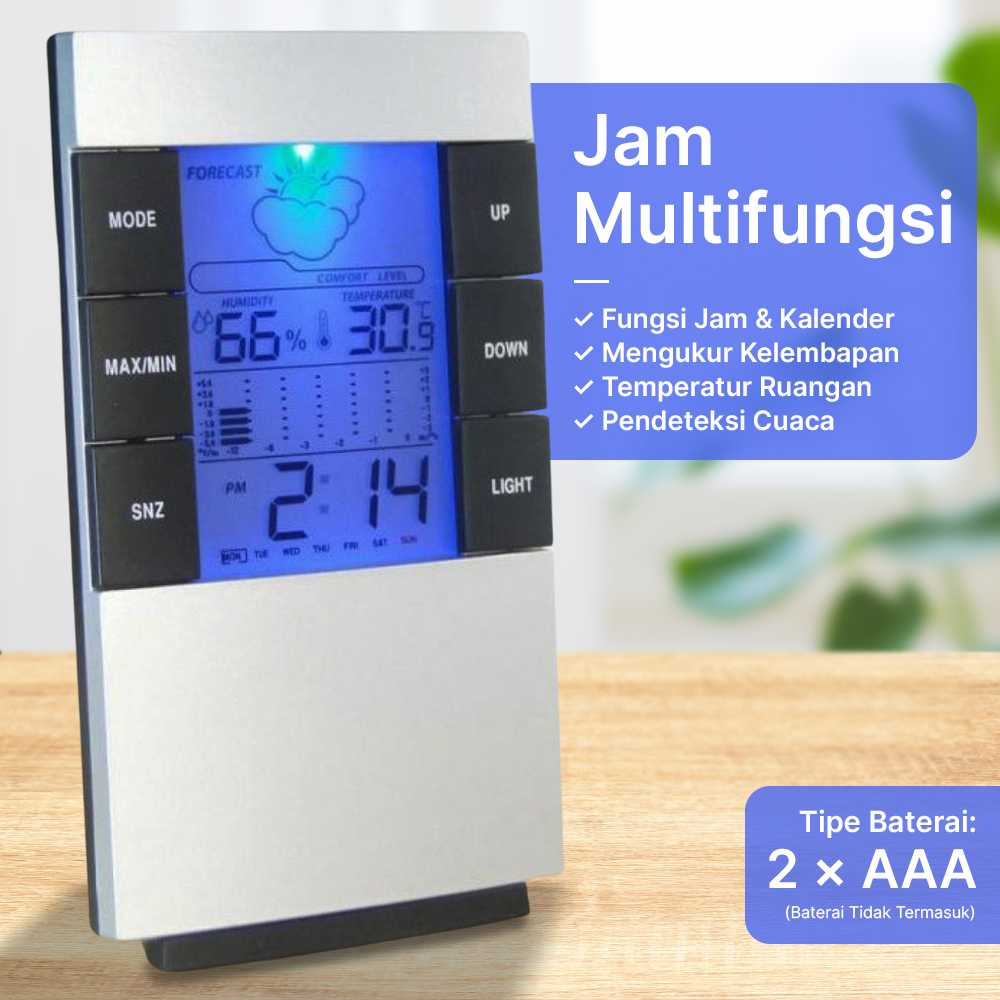 Jual Weather Station Humidity Temperature Alarm Desk Clock Jam