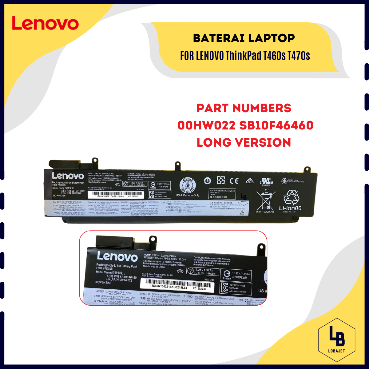 Jual Baterai Laptop LENOVO ThinkPad T460s T470s 1920mAh - Part
