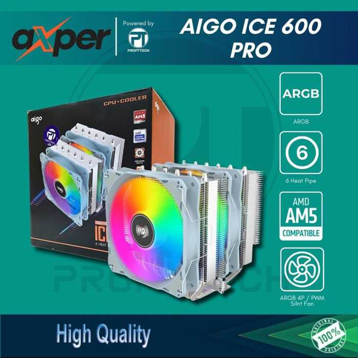 Jual Aigo ICE 600 PRO 6 Heat Pipe Dual Fan CPU Cooler ARGB