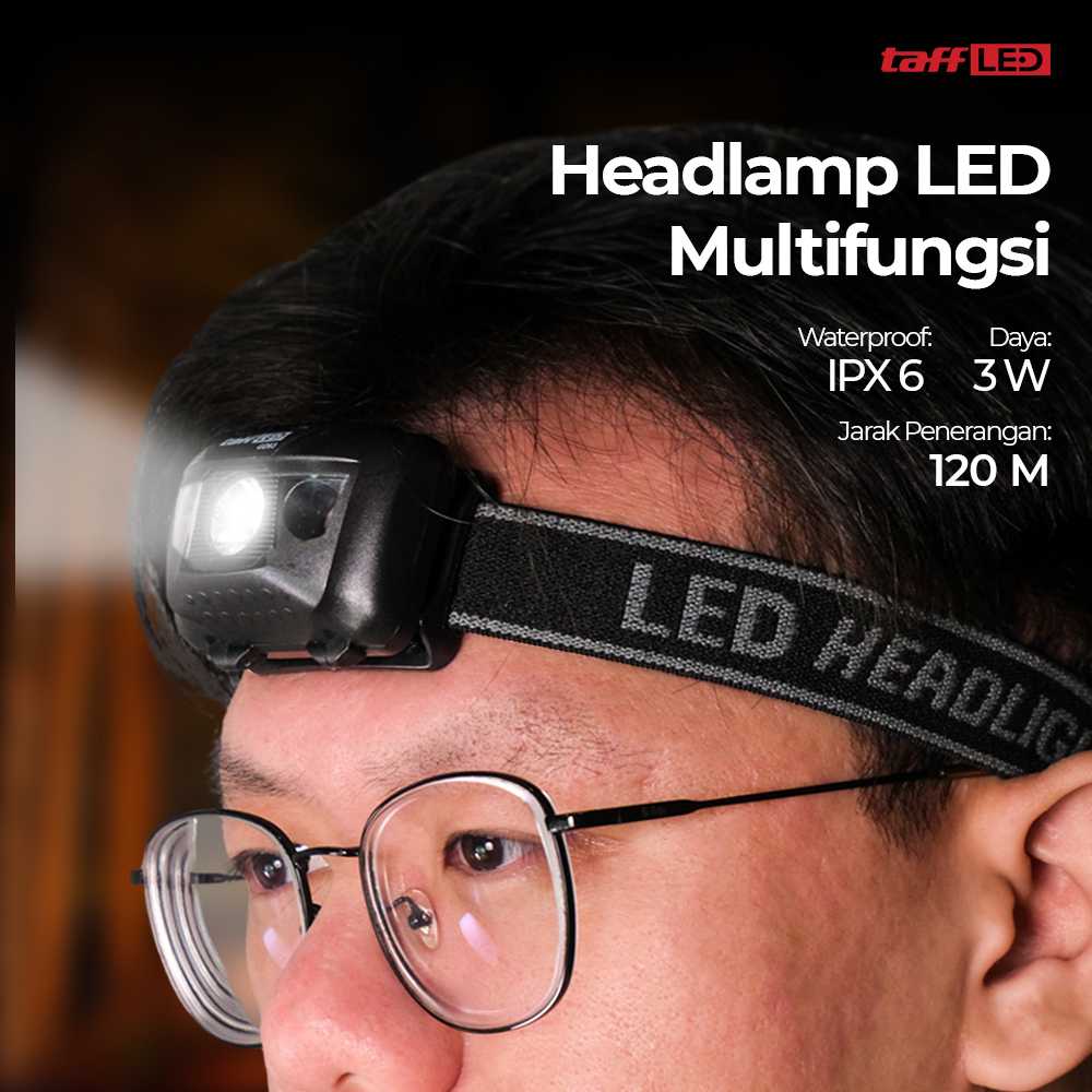 Jual TaffLED Headlamp LED Multifunction Outdoor Lighting 3W
