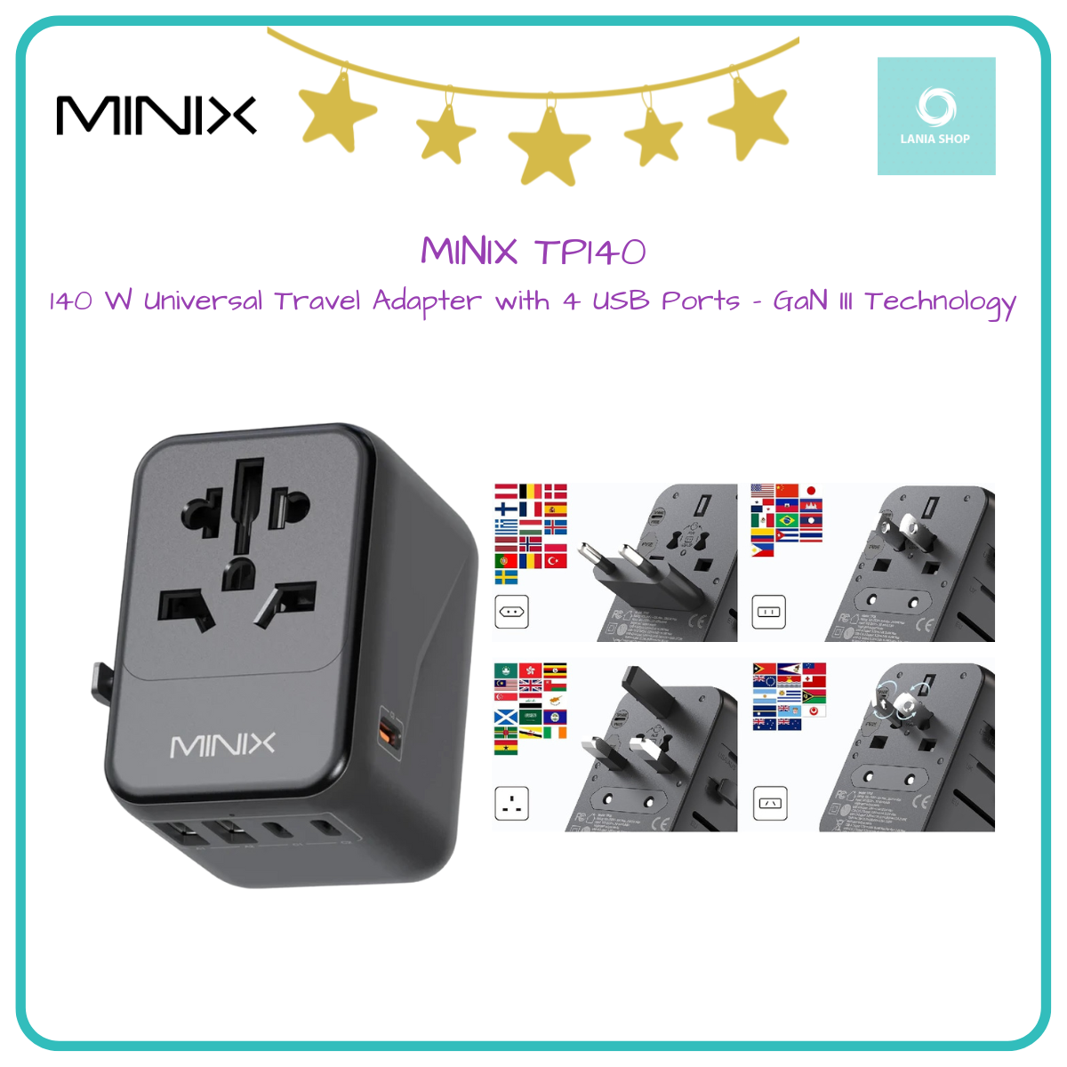 Jual MINIX TP140 - 140W Universal Travel Adapter with 4 USB