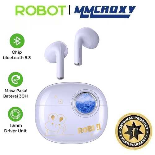 Jual Robot Flybuds T10S Crystal Earphone Bluetooth 5.3 TWS Semi