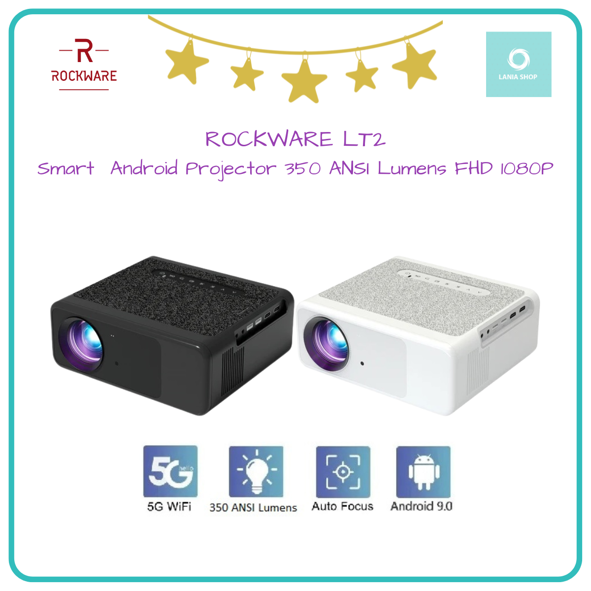 Jual ROCKWARE LT2 - Smart Android Projector 350 ANSI Lumens FHD