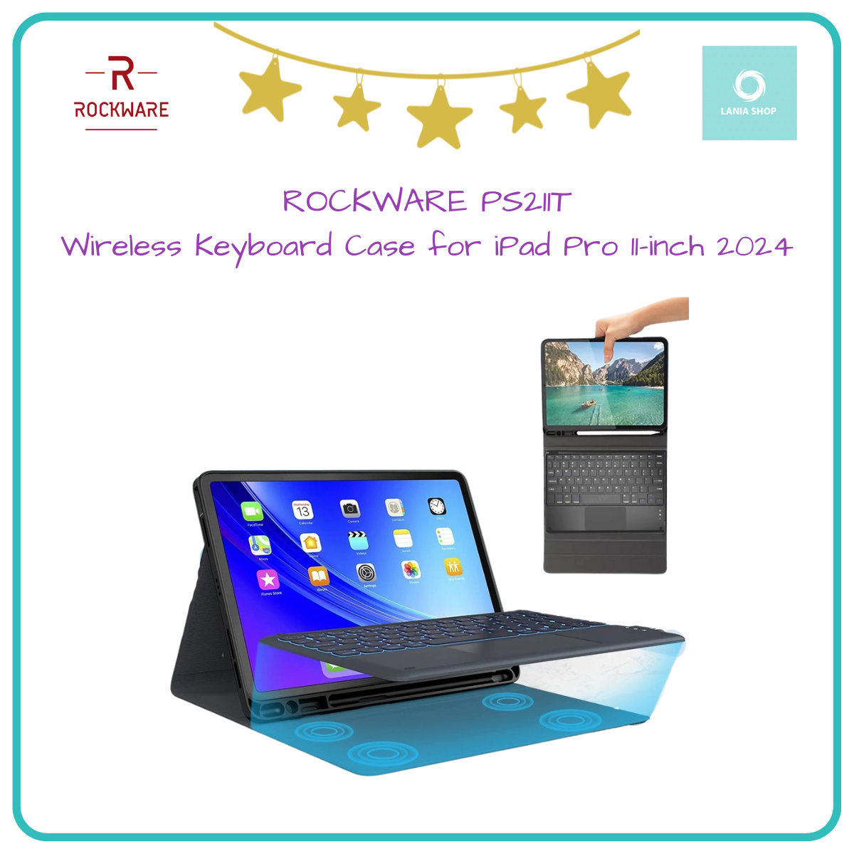 Jual ROCKWARE PS211T - Wireless Keyboard Case for iPad Pro