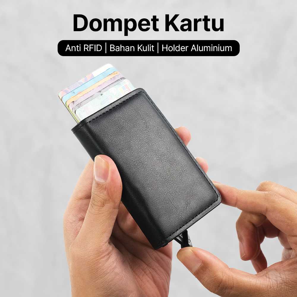 Jual Dompet Kartu Anti RFID Bahan Kulit dengan Holder Aluminium