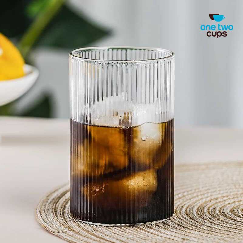 Jual One Two Cups Gelas Kaca Aesthetic Kopi Teh Striped Glass
