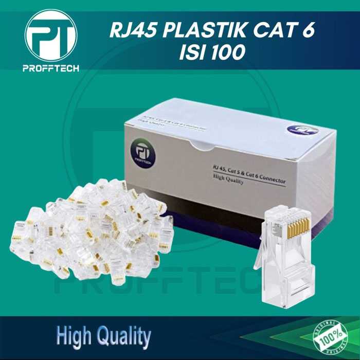Jual Profftech Connector Plug RJ45 Plastik Cat 6 Isi 100 Pcs