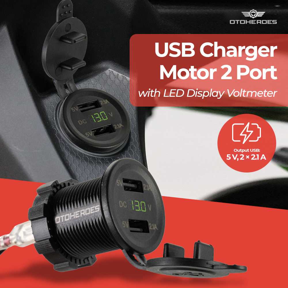 Jual OTOHEROES USB Charger Motor 2 Port 4.2A with LED Display