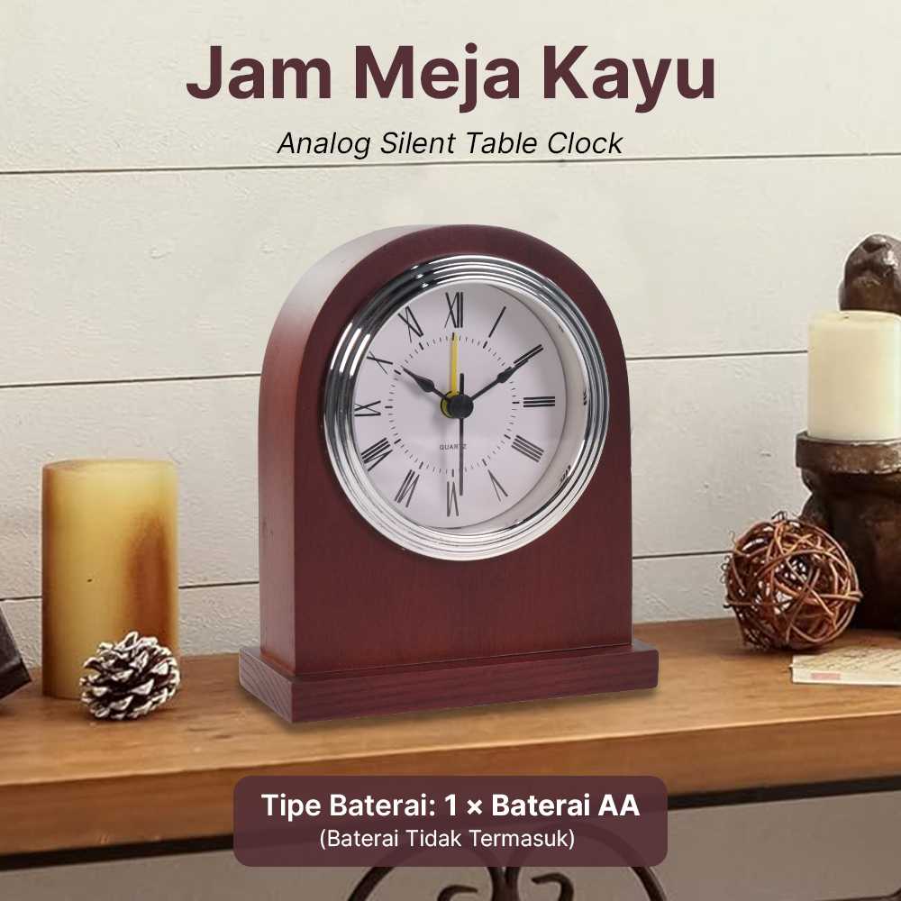 Jual SURAKEY Jam Meja Kayu Alarm Analog Romawi Silent Table