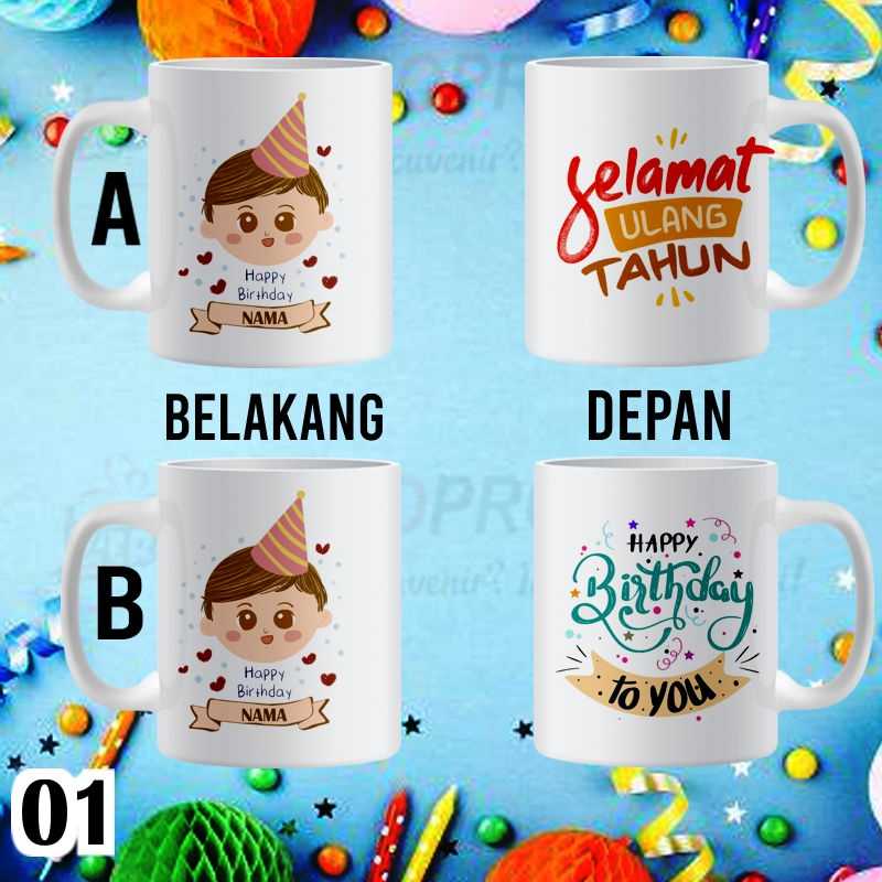 Jual Kado Mug Ulang Tahun / Mug Happy Birthday / Souvenir Ulang