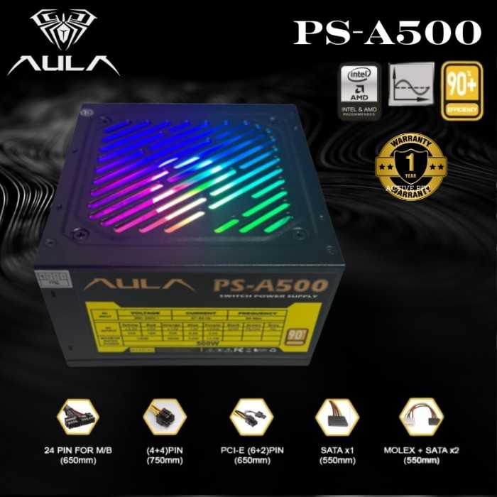 Jual PSU AULA PS-A500 FAN RGB 500WATT GAMING POWER SUPPLY