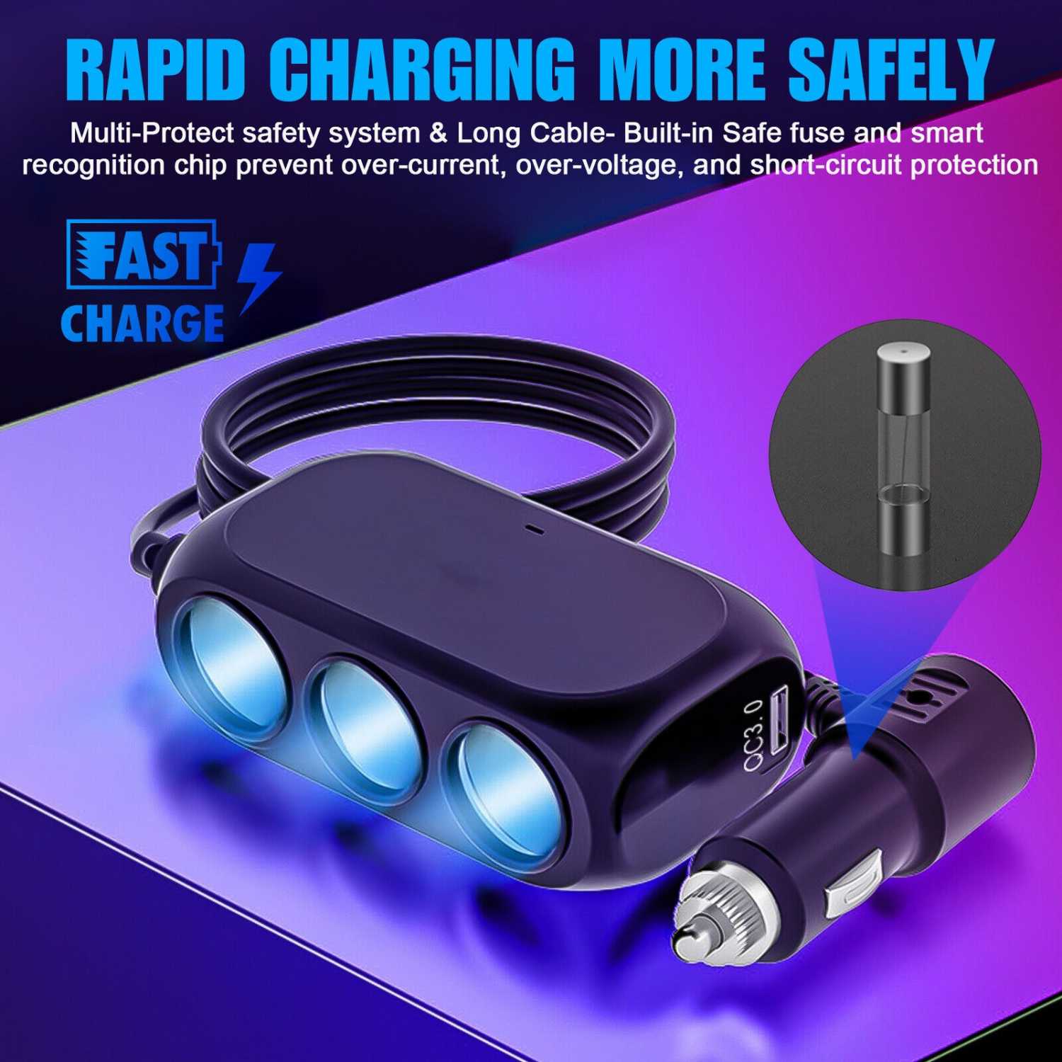 Jual LEYZ Charger Mobil 3 Cigarette Fast Charge USB With LED