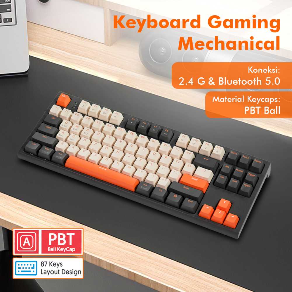 Jual FREEWOLF Keyboard Gaming Wireless Mechanical Red Bluetooth