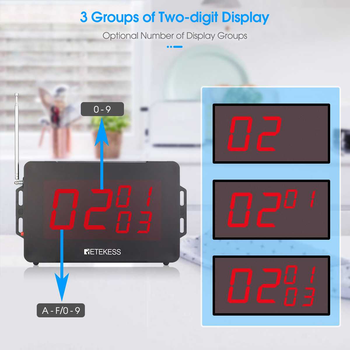 Jual RETEKESS Waiter Calling System Receiver LED Display Bel