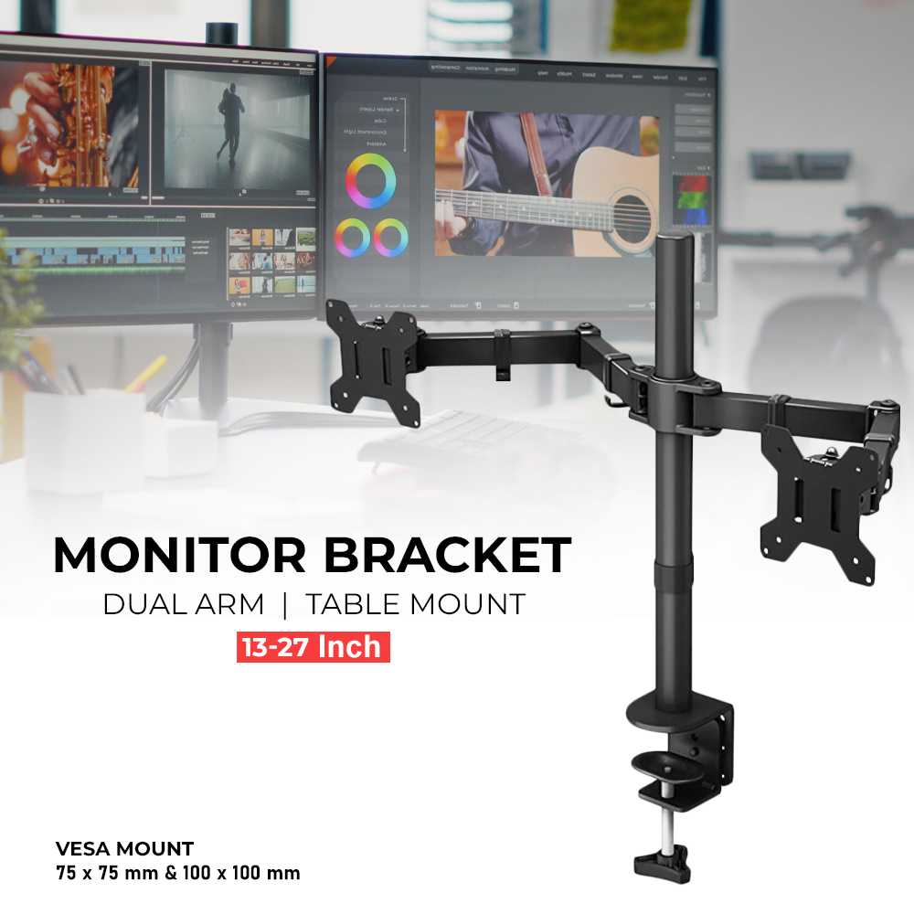 Jual Taffware Bracket Monitor Table Mount Dual Arm VESA 100x100