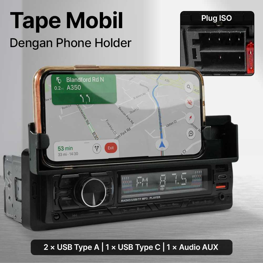 Jual Taffware Tape Mobil Audio MP3 Player Bluetooth USB ISO