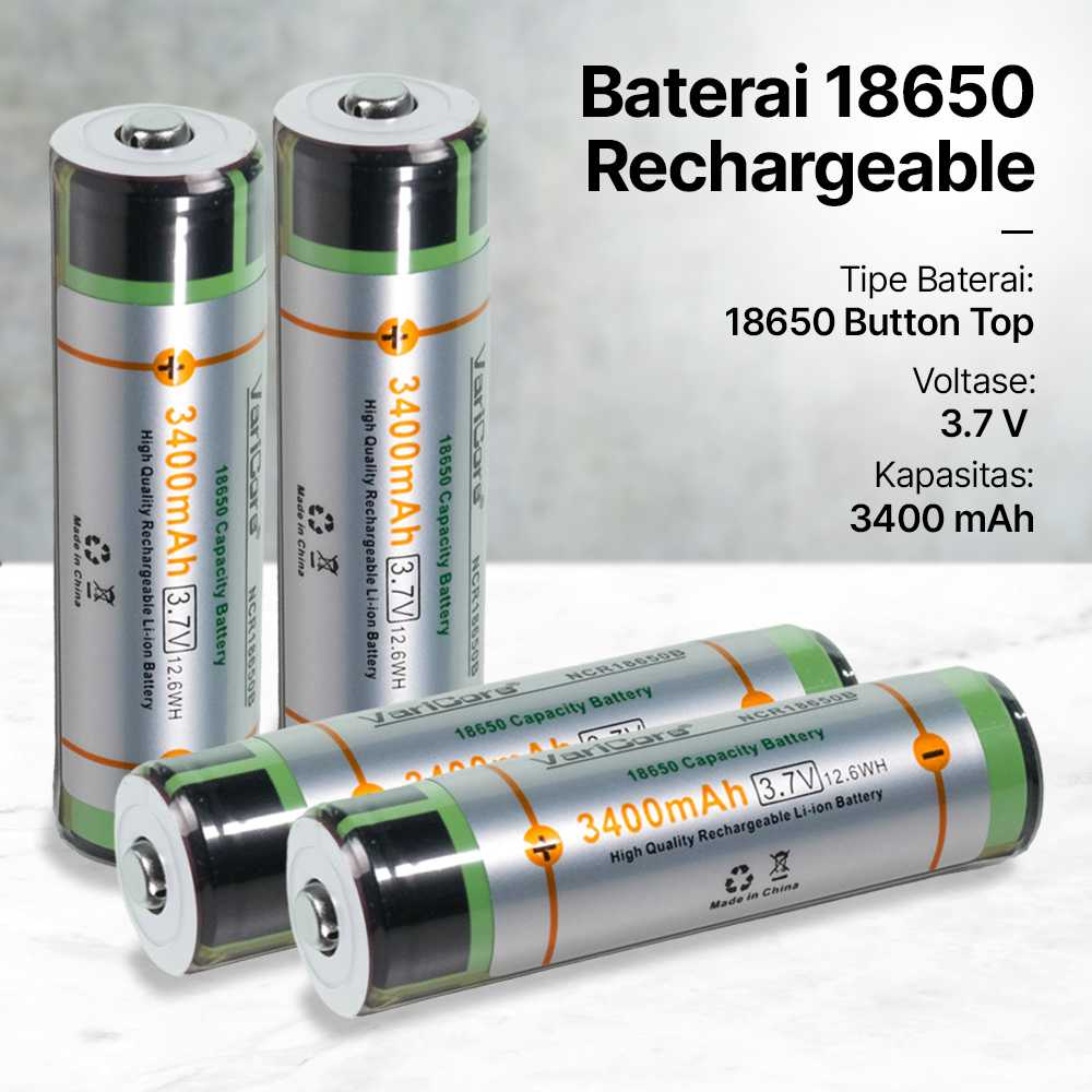 Jual VariCore Baterai Rechargeable 18650 Li-Ion 3.7V 3400mAh 1
