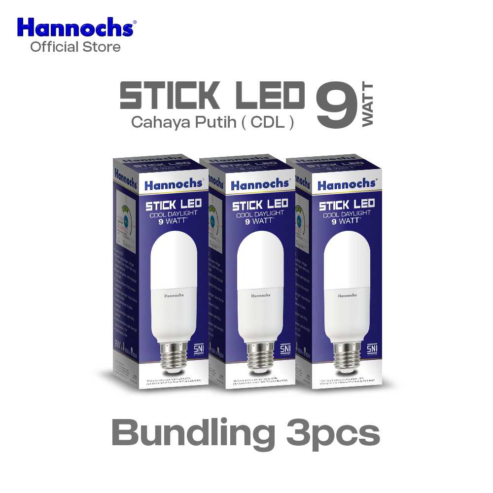 Jual Hannochs Lampu Bohlam LED Stick 9W Cahaya Putih Paket isi