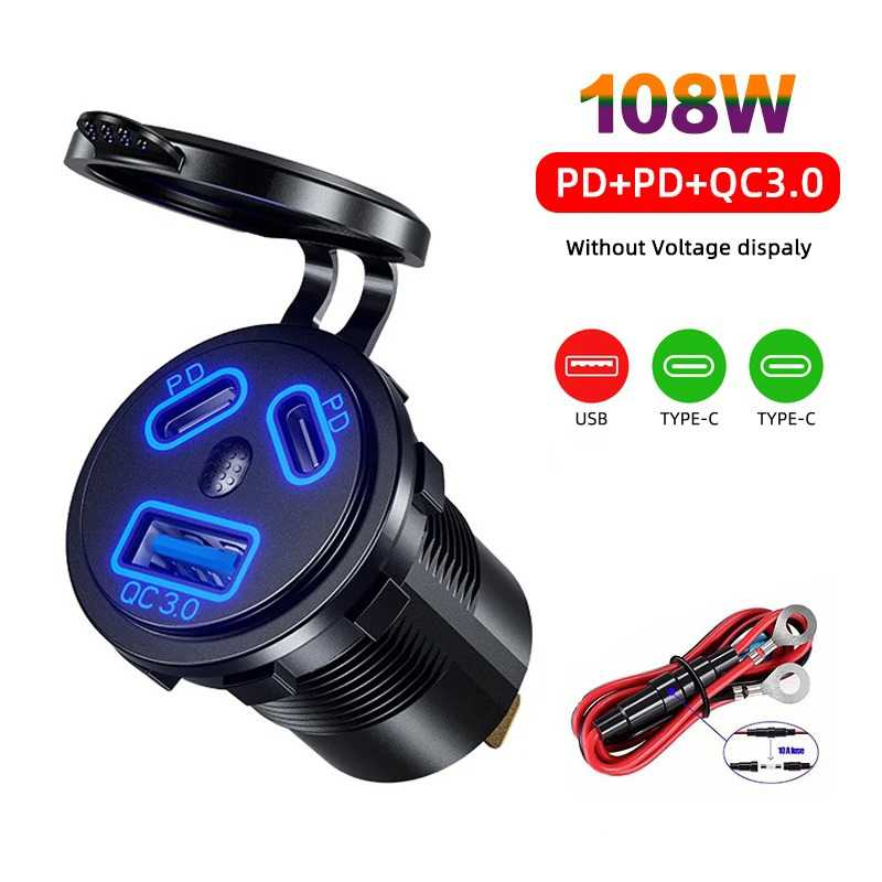 Jual OTOHEROES Charger Motor 2 Port USB Type C dan 1 Port USB