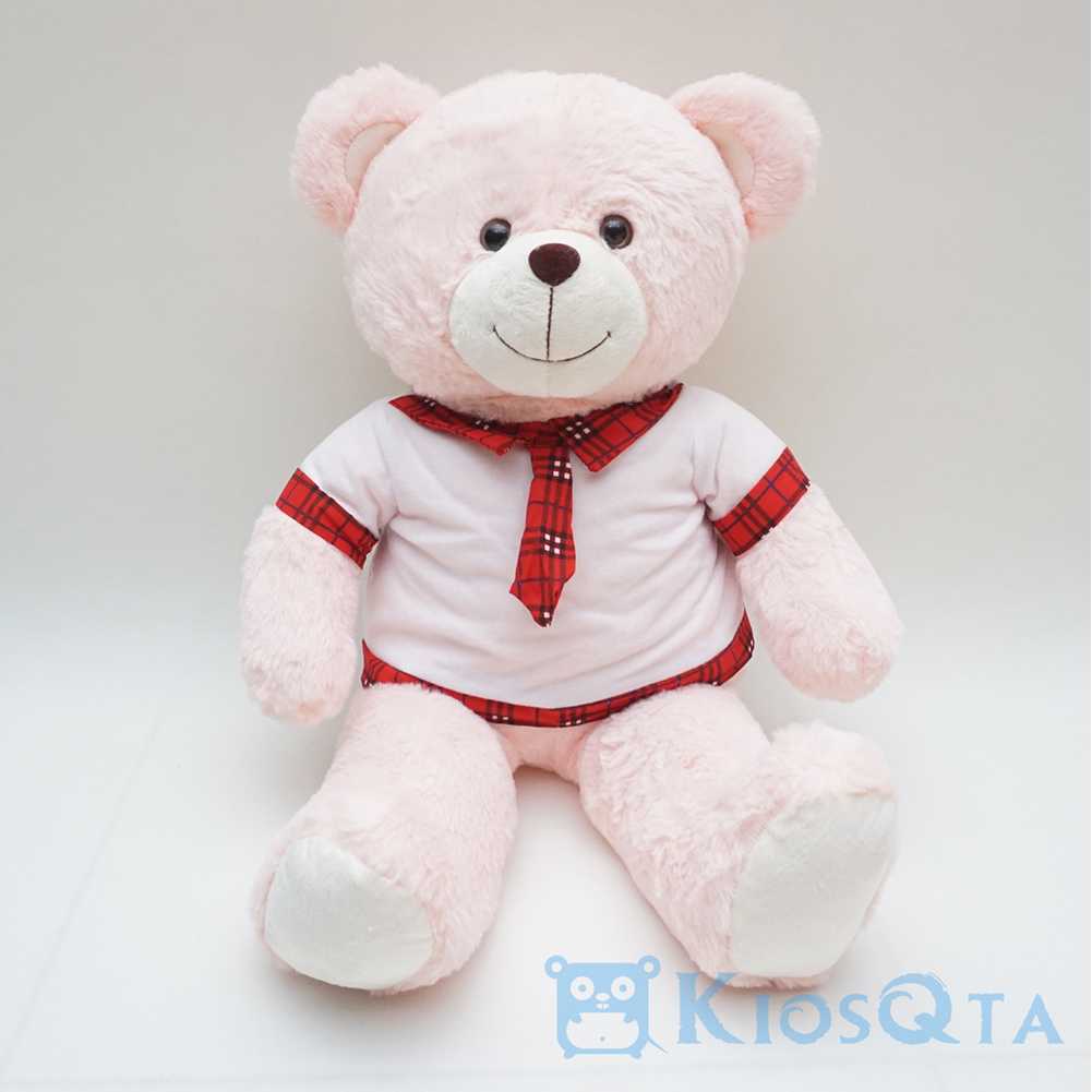 Jual boneka teddy bear beruang pink kemeja putih kerah dan dasi