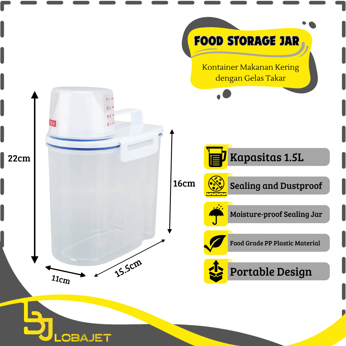 Jual Food Storage Jar 1.5 Kg - Kontainer Makanan Kering dengan