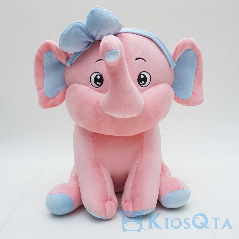 Jual boneka gajah duduk cute elephant pink pita biru XL | Jakmall.com
