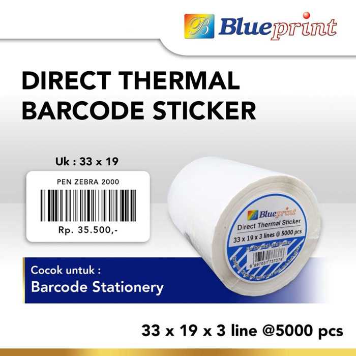 Jual Blueprint Direct Thermal Sticker Label Stiker Barcode 33x19