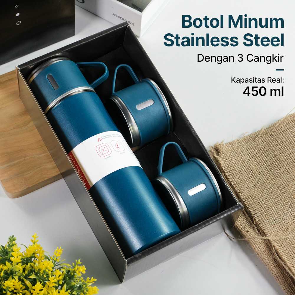 Jual VIELENTE Botol Minum Termos Stainless Steel 450ml dengan 3