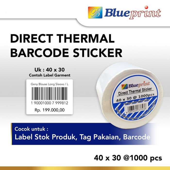 Jual Blueprint Direct Thermal Sticker Label Stiker Barcode 40x30
