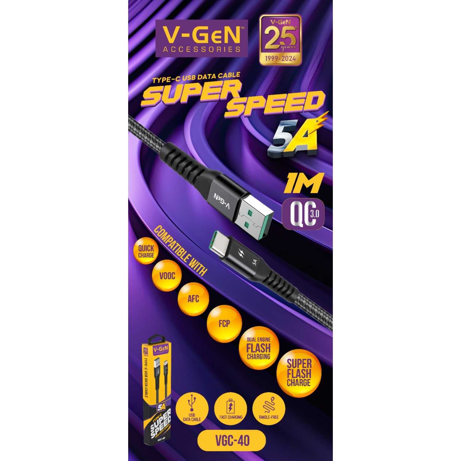 Jual Kabel Data Type C V-GeN VGC-40 Super Fast Charging QC 3.0