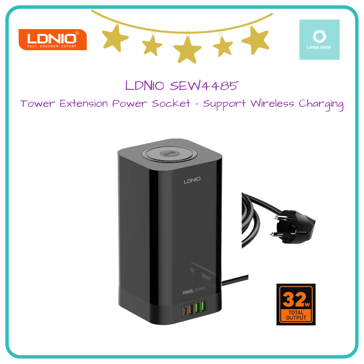 Jual LDNIO SEW4485 - Tower Extension Power Socket - Support