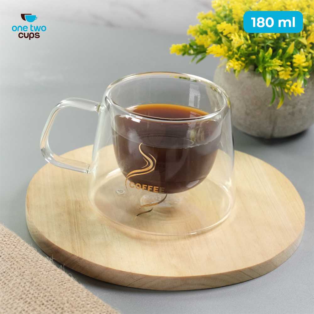 Jual One Two Cups Cangkir Kopi Kaca Tahan Panas Double Wall Cup