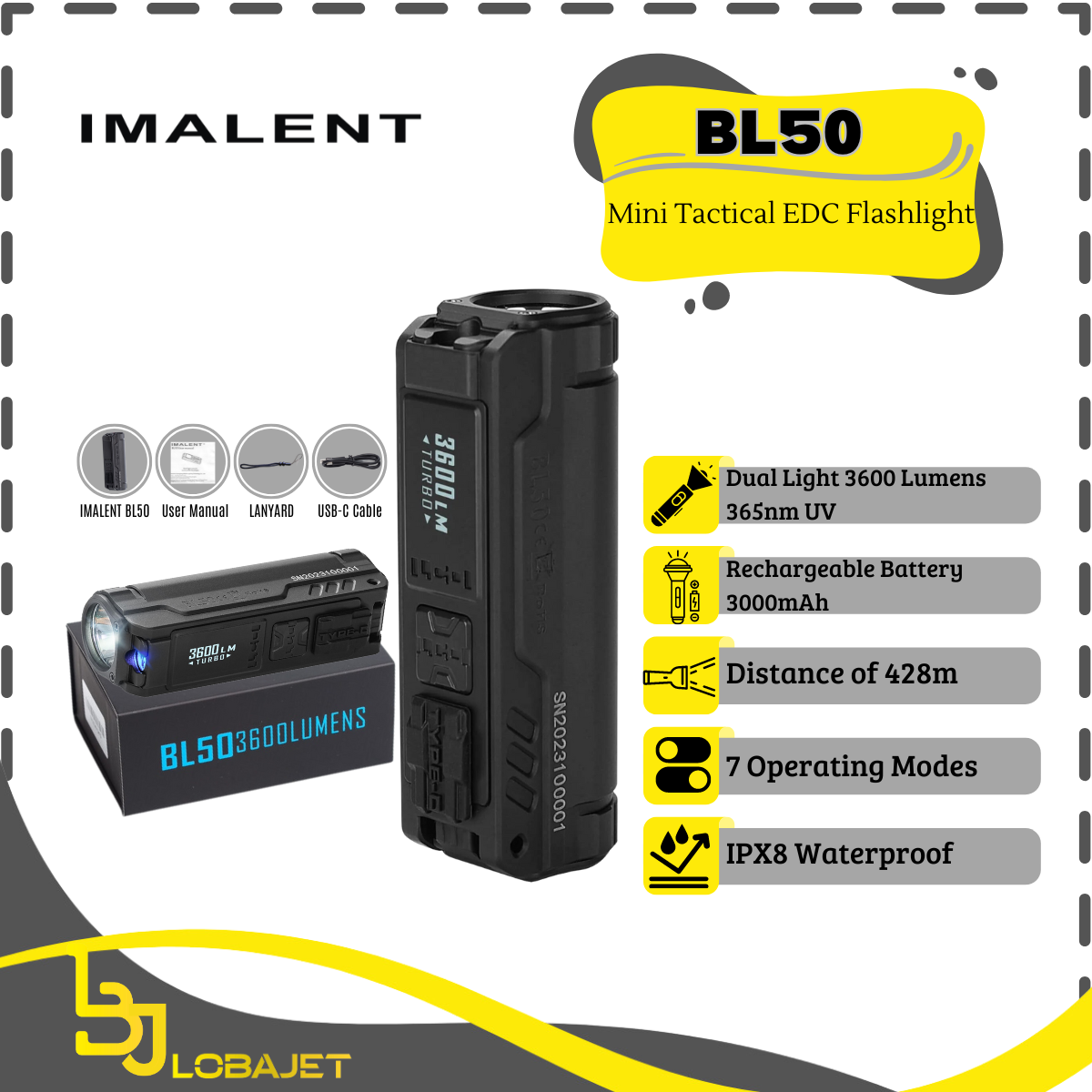 Jual IMALENT BL50 - Mini Tactical EDC Flashlight - Dual Light