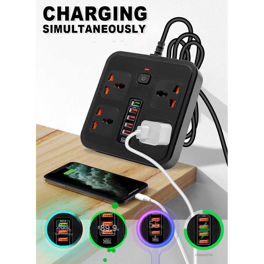 Jual AMJ Stop Kontak 4 Lubang Universal USB PD EU Plug 10A 250V