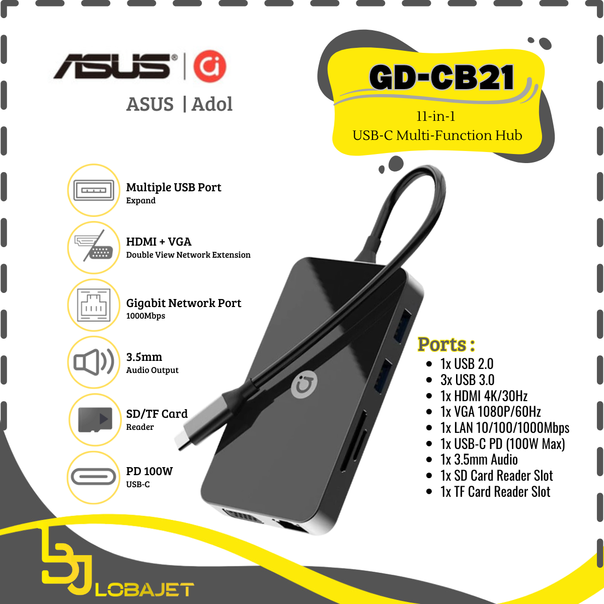 Jual ASUS ADOL GD-CB21 - USB-C Multifunction Hub 11-in-1 | Jakmall.com