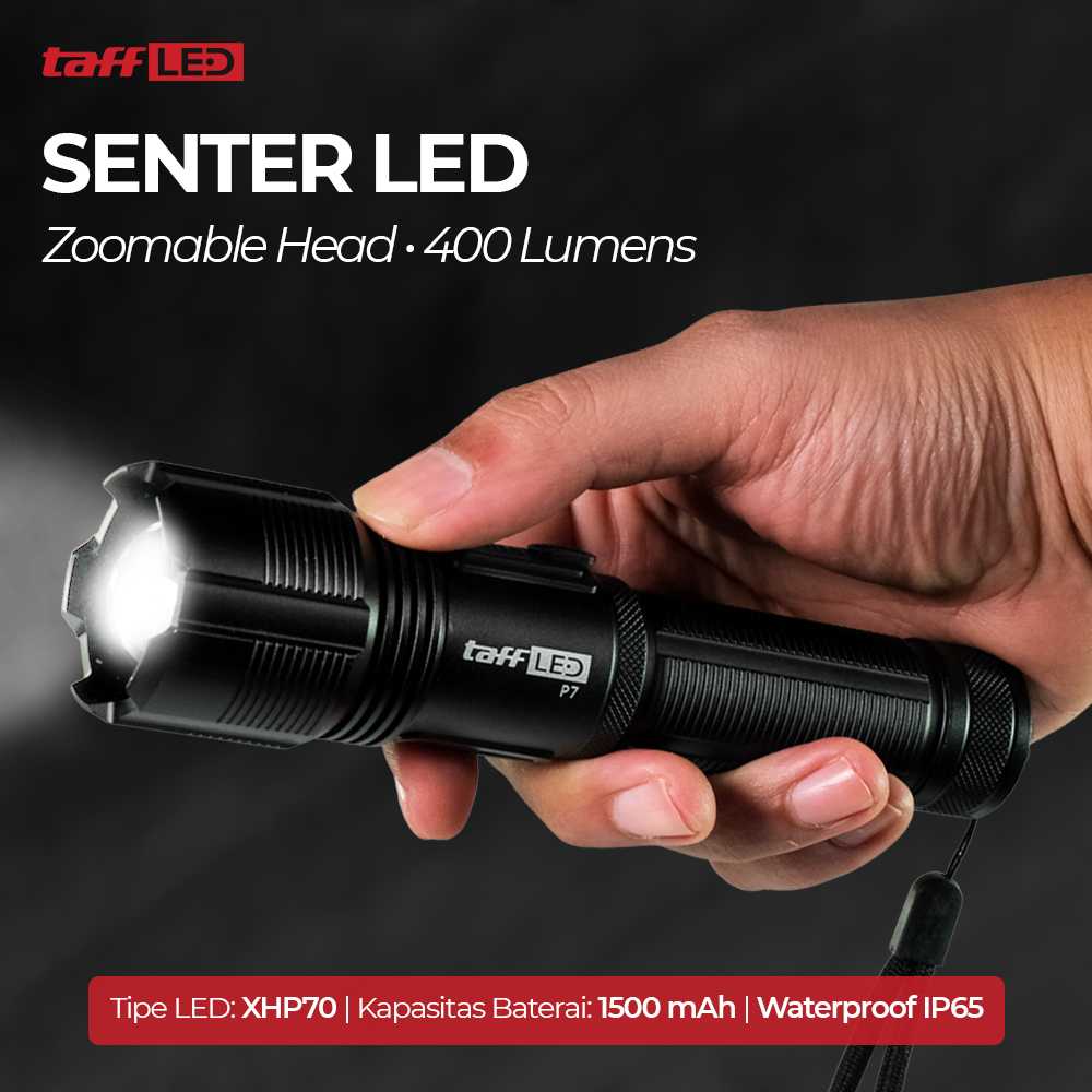 Jual TaffLED Senter LED Tactical Flashlight Zoomable Head XHP70