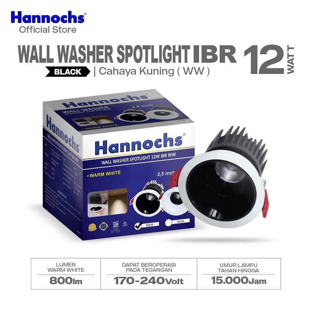 Jual Hannochs Lampu Downlight LED Wall Washer 12W IBR Cahaya