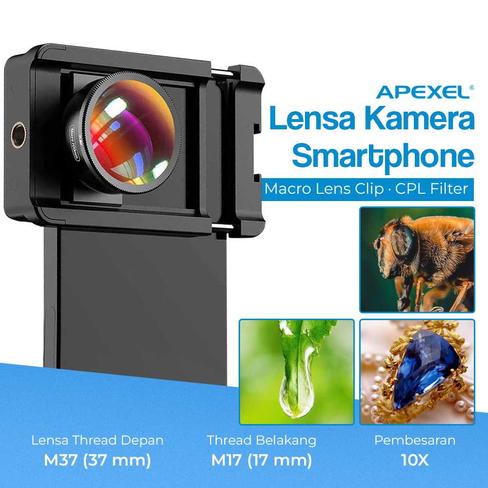 Jual APEXEL Lensa Kamera HP Smartphone Macro Lens Clip 10X CPL