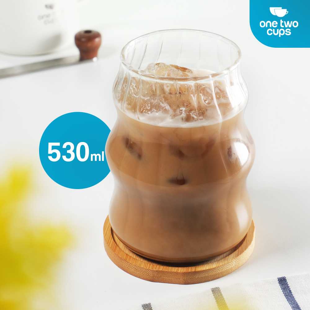 Jual One Two Cups Gelas Kaca Aesthetic Kopi Teh Wave Stripe